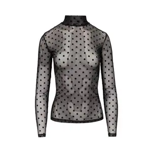 OH!ZUZA NIGHT&DAY Polka Dot Sheer Tulle Blouse With Turtleneck