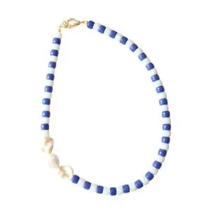 TAYLOR REESE Striped Necklace With Baroque Pearls - Blue/white