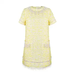 SOLGO ATELIER Tia Tweed Bouclé Sheath Mini Dress - Yellow