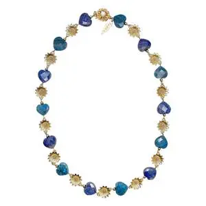 FARRA Heart Gemstone And Flower Charm Necklace - Blue