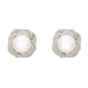 LATELITA Pearl And Zirconia Stud Earrings - Silver/white
