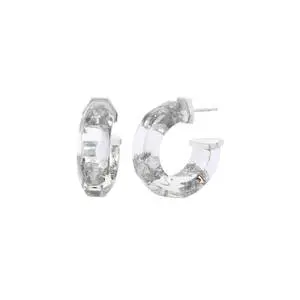 GOLD & HONEY Leaf Faceted Huggie Hoop Earrings - Silver