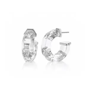 GOLD & HONEY Leaf Faceted Huggie Hoop Earrings - Silver