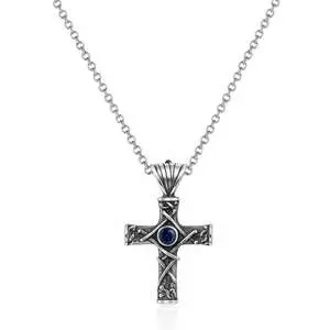 UNALOE Harmony Cross Necklace With Sapphire In Sterling Silver Silver/blue