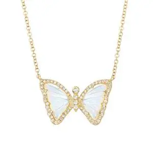 KAMARIA Kamaria Mini Moonstone And Diamond Butterfly Pendant Necklace White