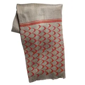 BABS BOUTIQUE NYC Neutrals / Cashmere Hand Block Printed Scarves Beige Scallop Design - Orange
