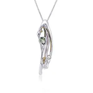 ISLA SILVER Sterling Silver Pendant With Green Amethyst And Pearl - Green/silver