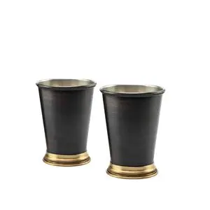 ANATOLIACRAFT Set Of Two Dark Copper Cup With Golden Detailing - Black