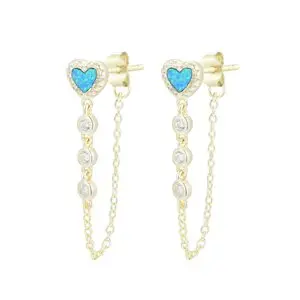 KAMARIA Heart Chain Stud Earrings - Blue