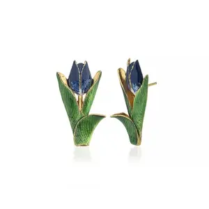 MILOU JEWELRY Tulip Flower Stud Earrings - Blue