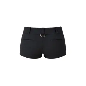 SALTEYE STUDIO Pinstripe Stretch Wool Gabardine Mini Shorts - Black