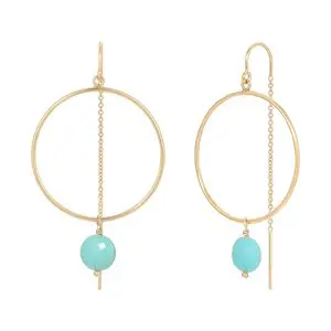 HEATHER HAWKINS Coin Gemstone Hoop Threader Earrings - Blue