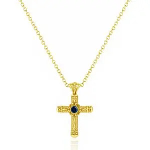 UNALOE Gold Vermeil Sapphire Cross Pendant Necklace - Gold/blue