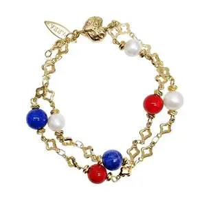 FARRA Lapis, Bamboo Coral, And Pearl Chain Bracelet - Orange/red