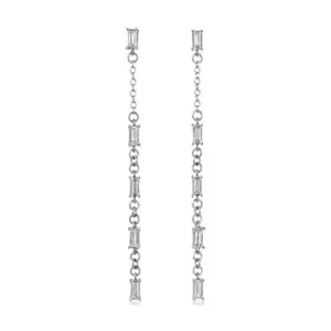 ESTERAH Dangle Baguette Cubic Zirconia Earrings - Silver