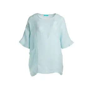 Haris Cotton Front Pocket Curve Linen Gauze Blouse - Blue