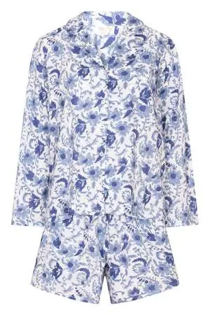 NOLOGO-CHIC Hand Block Printed Cotton Pj Shorts Set Cornflower - Blue