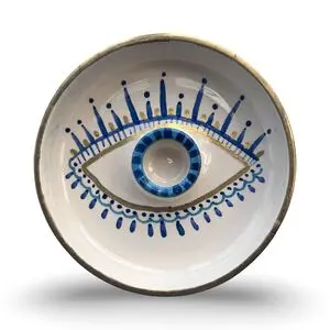 CASA DUNIYA Shanti Hand-painted Evil Eye Ceramic Palo Santo Holder - White