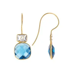 Saachi Gemstone Cushion Drop Earrings - Blue/grey