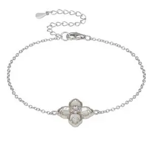 LATELITA Silver Flower Clover Mother Of Pearl And Cubic Zirconia Bracelet - White/silver