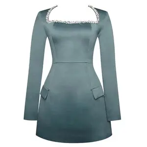 MISS CIRCLE NEW YORK A-line Mini Dress With Crystal Trim - Green