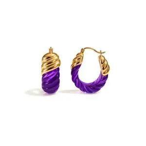 GOLD & HONEY Amethyst Rope Shrimp Lucite Hoop Earrings - Purple/gold