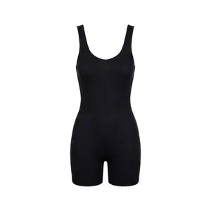 VIRAGO Ribbed Playsuit With Open Back And Lace-up Detail - Blue