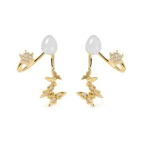 FREQNC ATELIER Butterfly Moonstone Ear Jackets - White