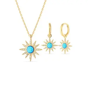 SPERO LONDON Sterling Silver Opal Sun Necklace And Earring Set - Gold