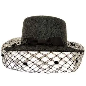 MISA HARADA MILLINERY Olivia Boater Hat With Veil - Grey