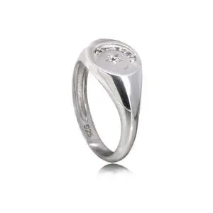 THE JEWELLERY STORE LONDON Celestial Signet Ring In Sterling Silver With Cubic Zirconia - Silver/white