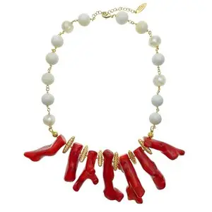 FARRA Giant Clam And Coral Statement Necklace - White/red