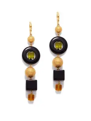 JAREDJAMIN Cubism Leverback Drop Earrings - Gold/green/black
