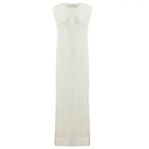 PERALUNA Pearl O-neck Eyelet Knit Maxi Dress - White