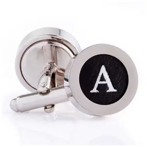 N'DAMUS LONDON Silver / Black Regent Black Leather Silver Letter Cufflinks - Silver/black
