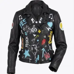 ZASTASTUDIO Hand-painted Biker Leather Jacket - Black