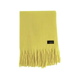 CHANEL JOAN ELKAYAM Pale Large Fringed Cashmere-blend Winter Scarf - Yellow