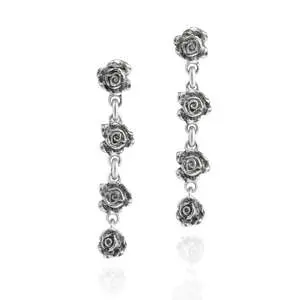 UNALOE Dangle Rose Sterling Earrings - Silver