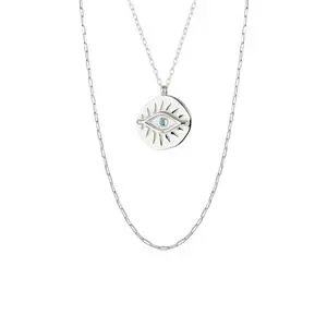 SPERO LONDON Eye Coin And Rectangular Chain Sterling Necklace Set - Silver