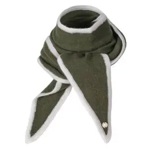 TIRILLM Ayla Small Neck Scarf In Soft Pure Cashmere, Olive With Off White Trimming - Green