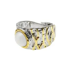 FARRA White Moonstone Platinum Plated Brass Ring - Silver
