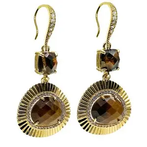FARRA Teardrop Tiger Eye Dangle Earrings