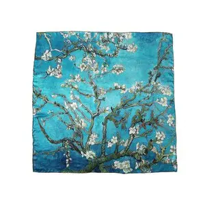 SOFT STROKES SILK Pure Silk Scarf Painting Almond Blossom Van Gogh Large - Blue