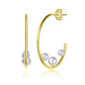 GENEVIVE Rachel Glauber Pearl Open Hoop Earrings - Gold