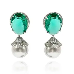 MICHAEL NASH JEWELRY Giorgia Oval Emerald Zirconia Drop Earrings - Green