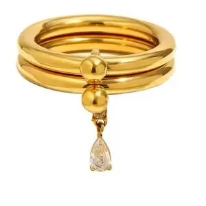 OLIVIA LE Stacked Layered Jewel Charm Ring - Gold