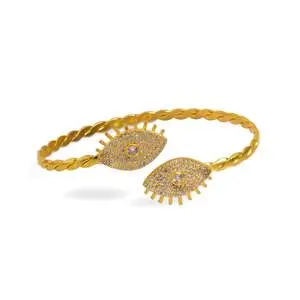 EBRU JEWELRY Diamond And Evil Eye Cuff Bracelet - Gold