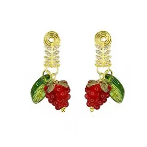 NINEMOO Eden's Berry Clip On Earrings - Red/gold