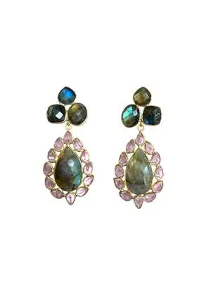 MAGPIE ROSE Theia Collection Dangle Earrings With Labradorite And Pink Zircon - Grey
