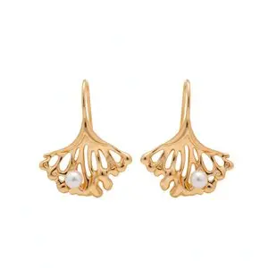 ANGEL BAROCCO Ginkgo Leaf Pearl Drop Earrings - Gold